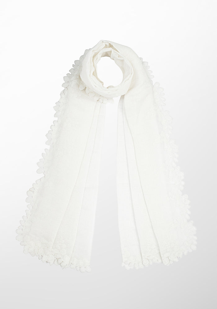 Ivory Linen and Modal Scarf with an Ivory Scalloped Lace Border ...