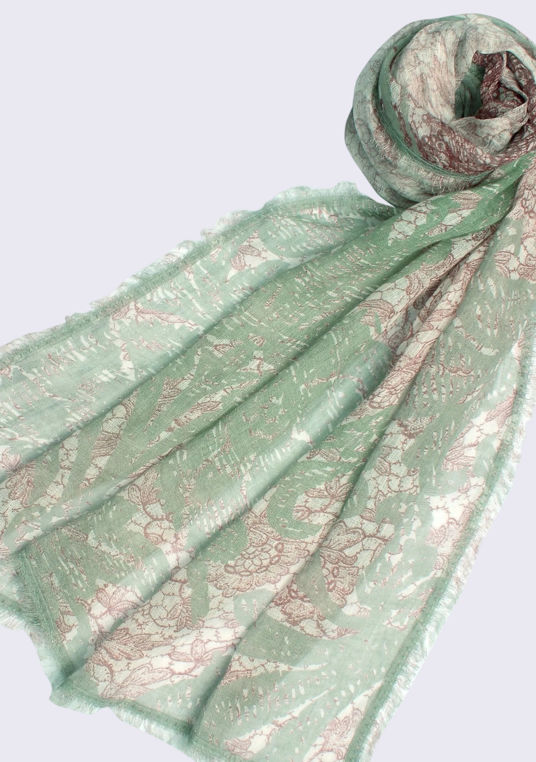 Sage Green and Copper Floral Printed Linen Scarf with a Sage Green ...